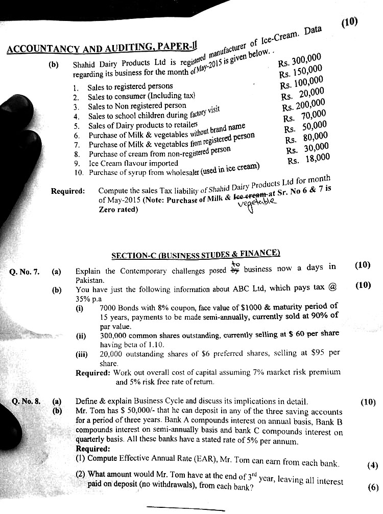 Accountancy and Auditing Paper II (CSS 2016 Paper) – Jahangir's World Times