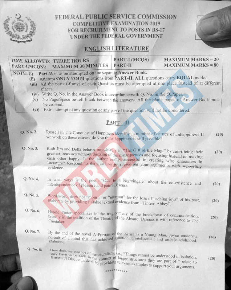 CSS-2019 English Literature Paper – Jahangir's World Times
