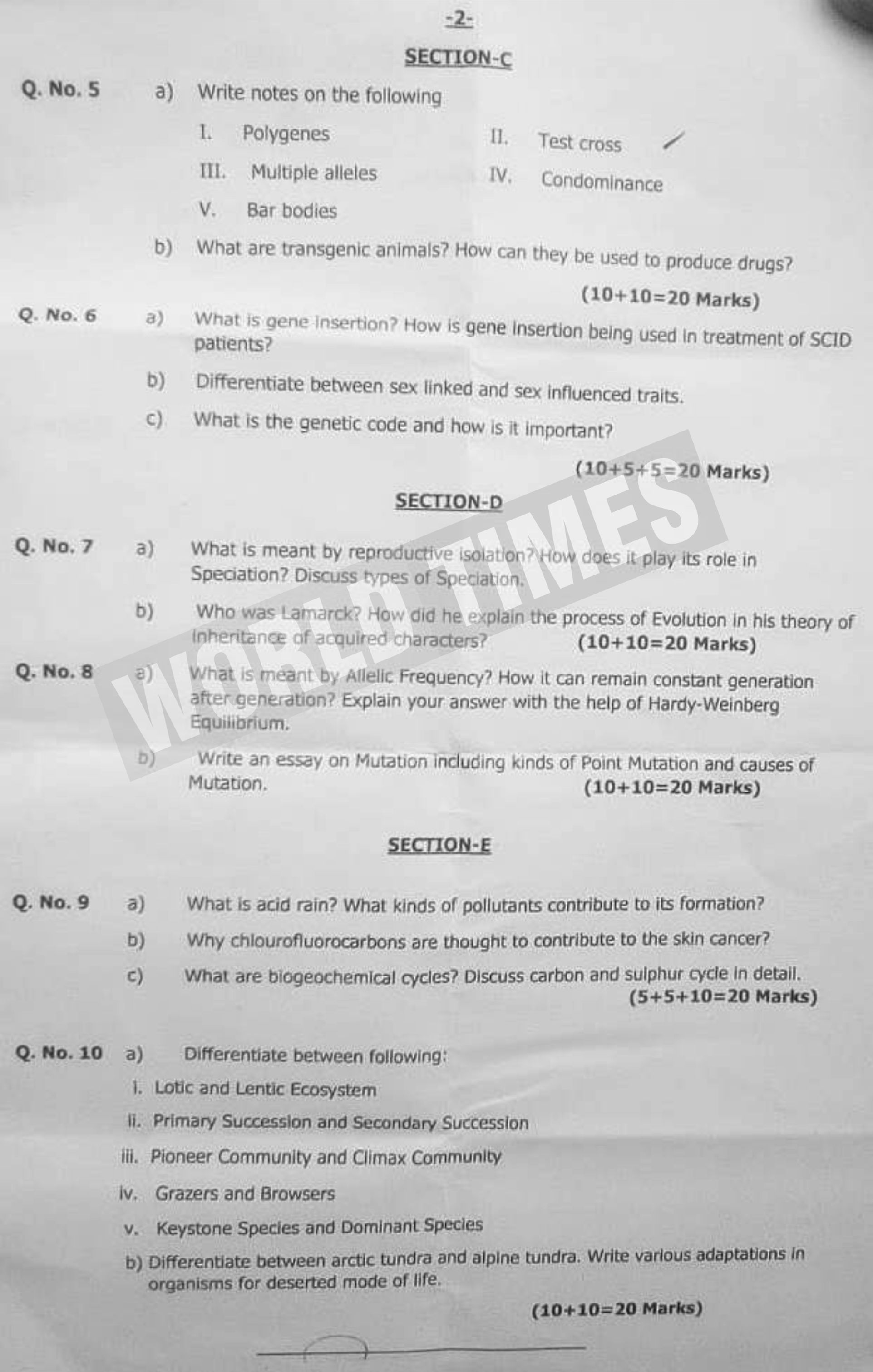 PMS Paper 2020: Zoology II – Jahangir's World Times