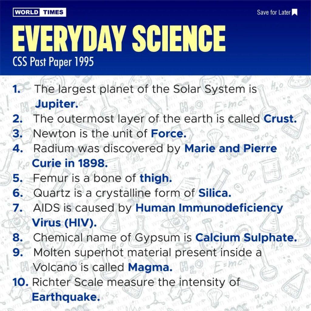 Everyday Science Past Paper 1995 – Jahangir's World Times