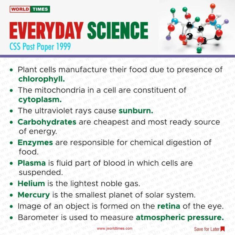 Everyday Science CSS Past Paper 1999 – Jahangir's World Times