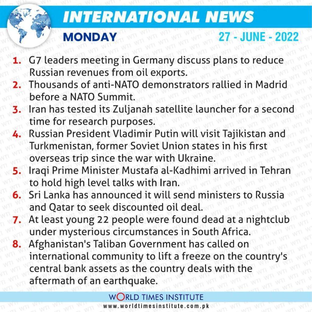 International News 27-06-2022 – Jahangir's World Times