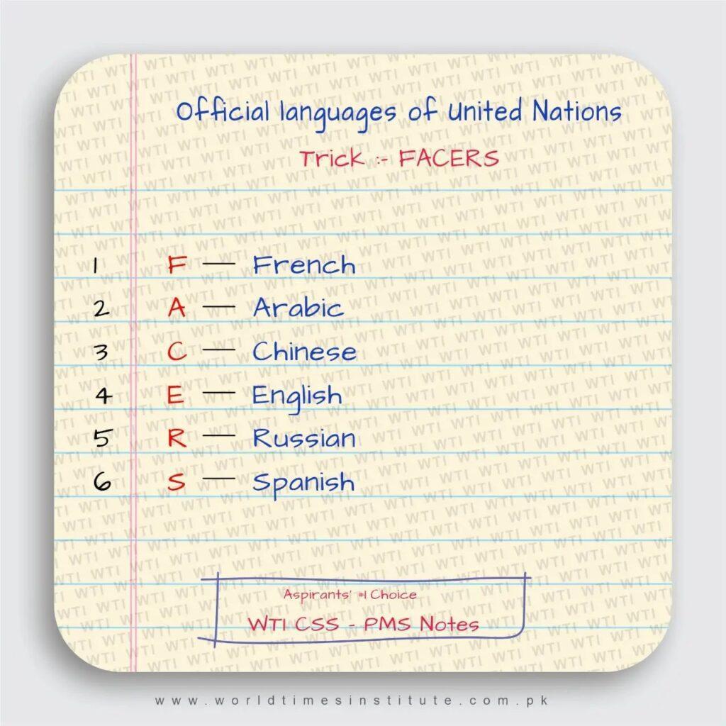 CSS PMS Notes Official Languages of UN – Jahangir's World Times