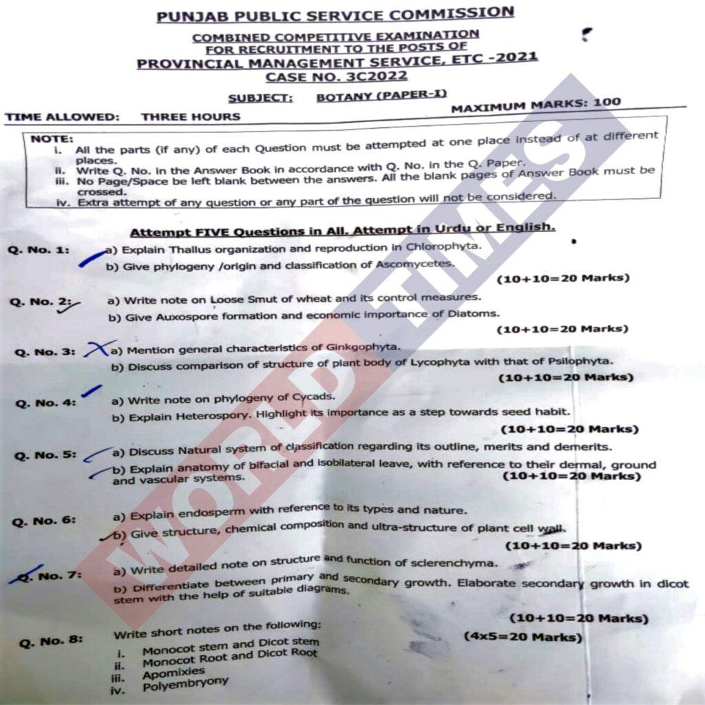 PMS Paper 2022 Botany Paper I – Jahangir's World Times