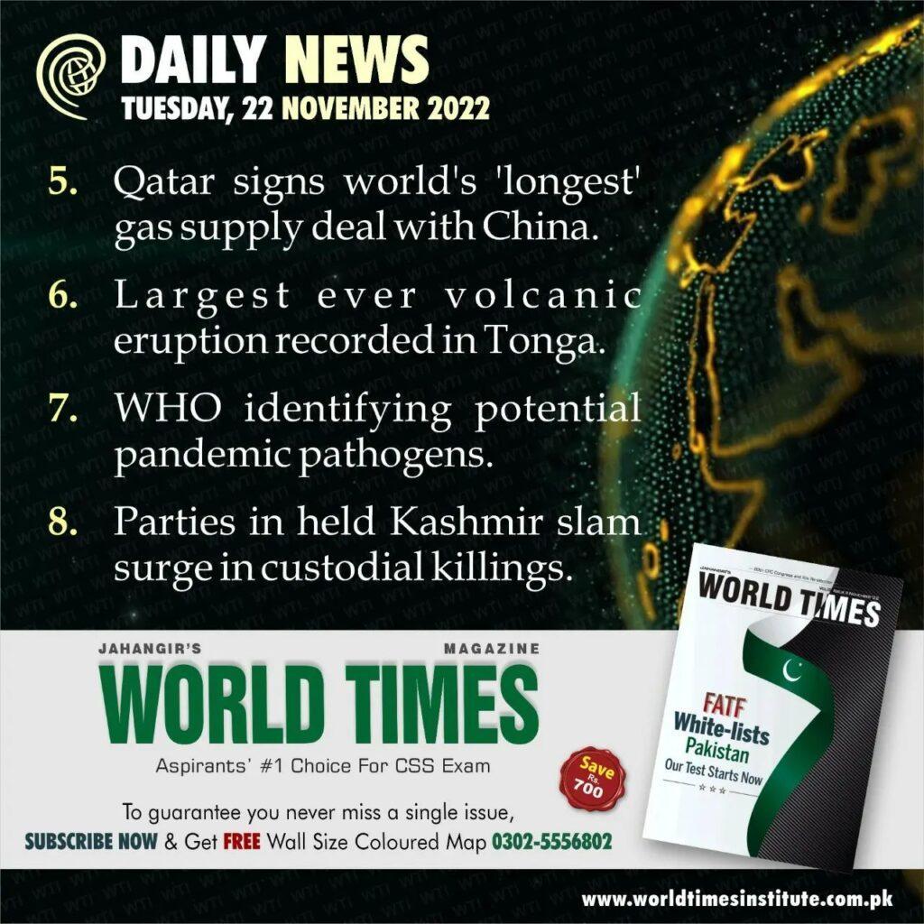 Daily News. 22-11-2022 – Jahangir's World Times