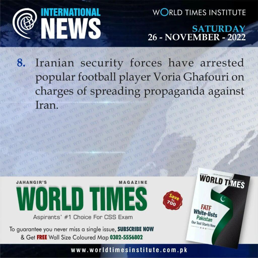 International News of the Day. 26-11-2022 – Jahangir's World Times