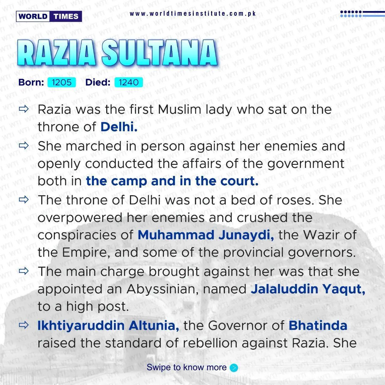 Razia Sultana (1236 - 1240) 18-12-2022 - Jahangir's World Times