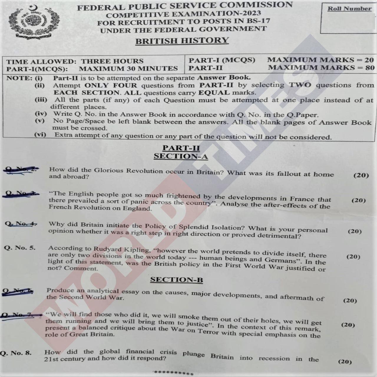 CSS British History Paper 2023 – Jahangir's World Times