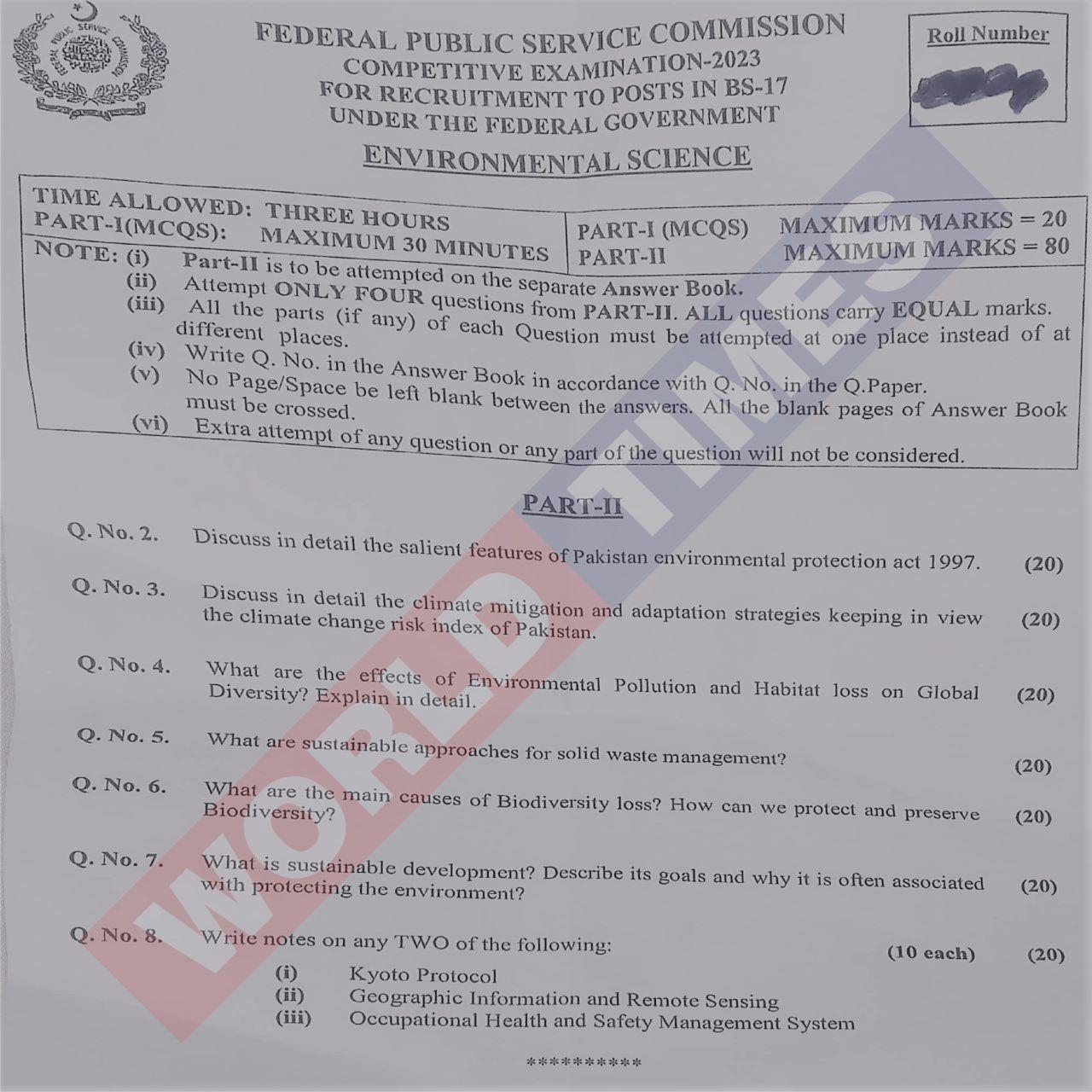 CSS Environmental Science Paper 2023 – Jahangir's World Times