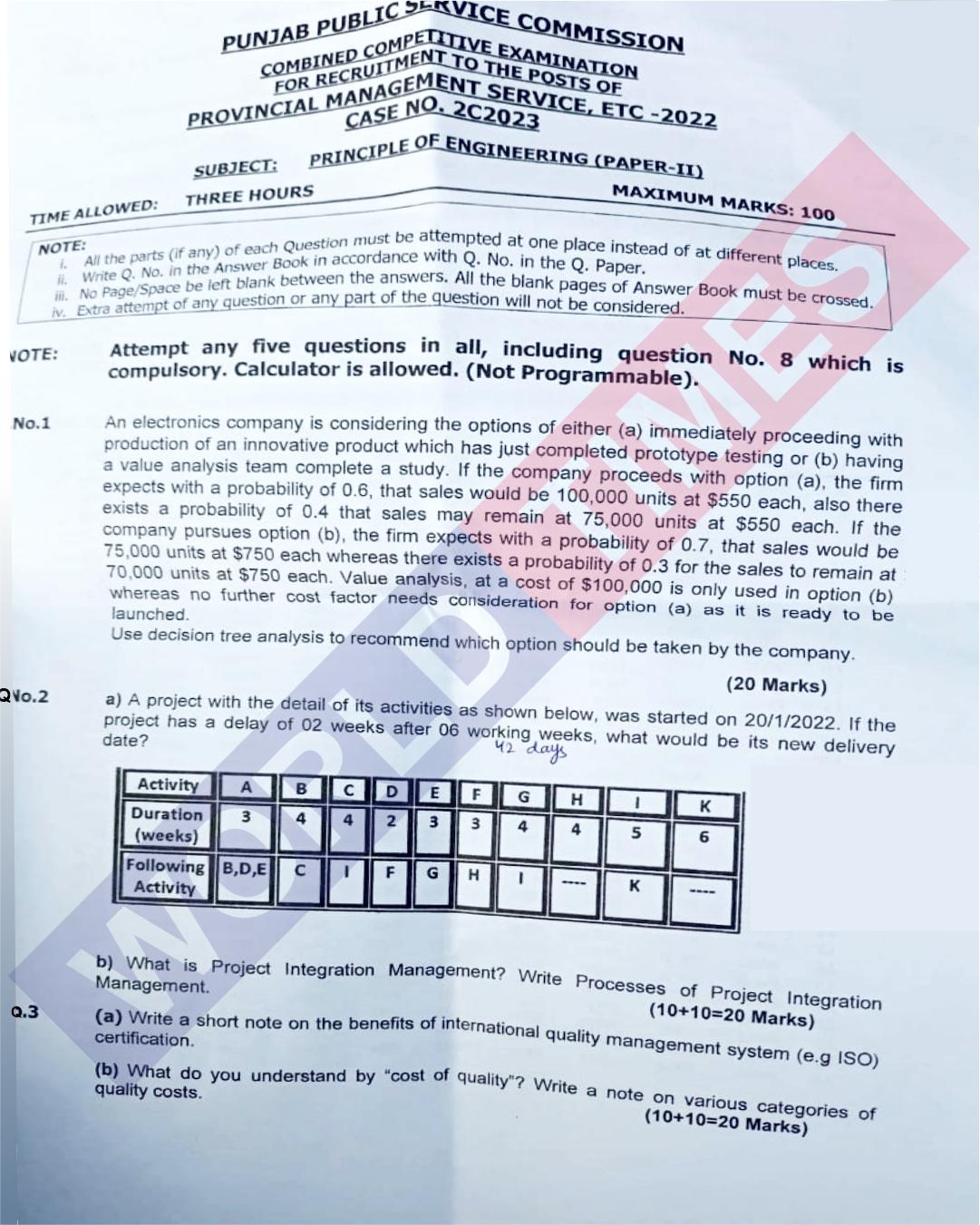 PMS Paper 2023 Principle of Engineering (Paper-II) - Jahangir's World Times