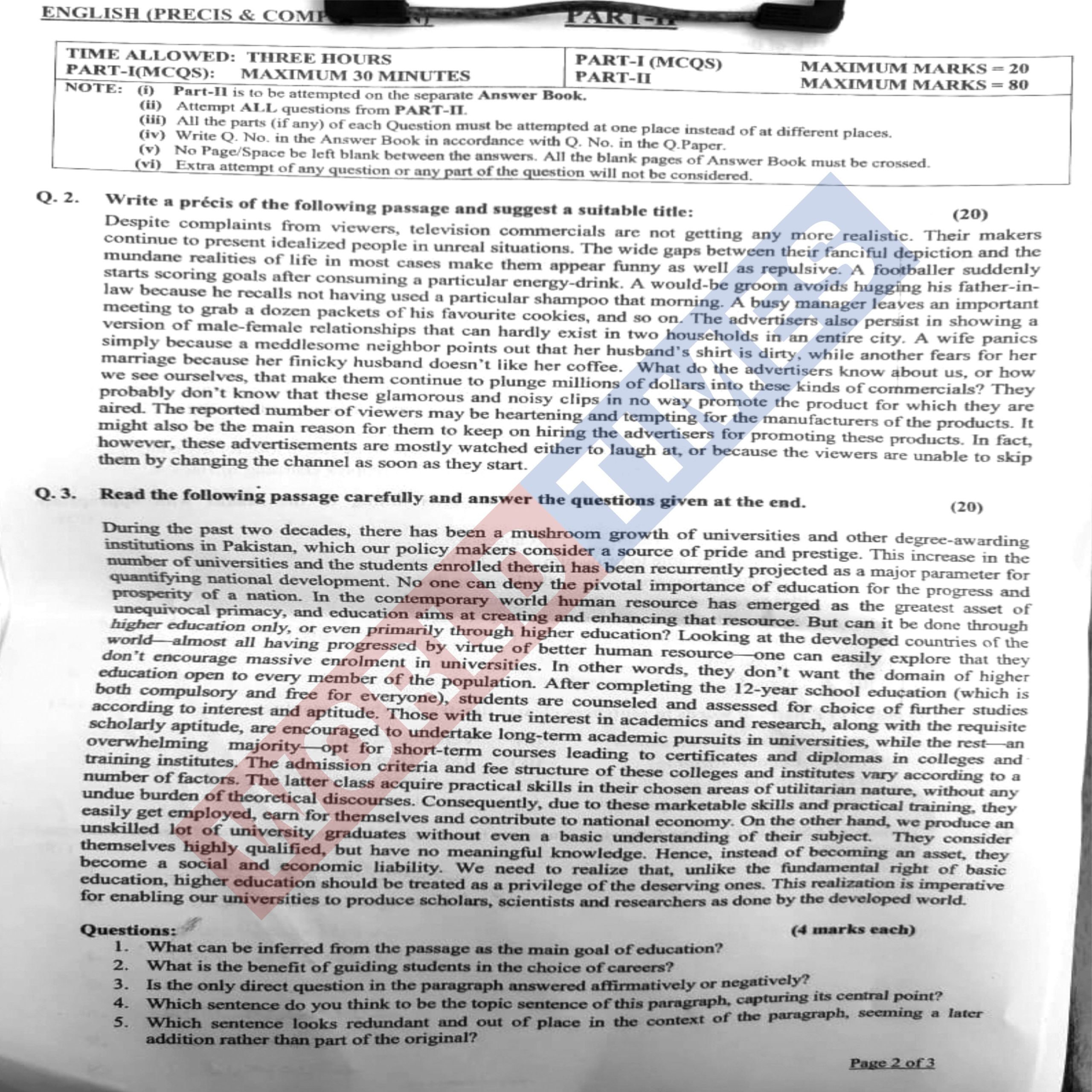 CSS Special Competitive Examination Paper English Precis 2023 – Jahangir's World Times