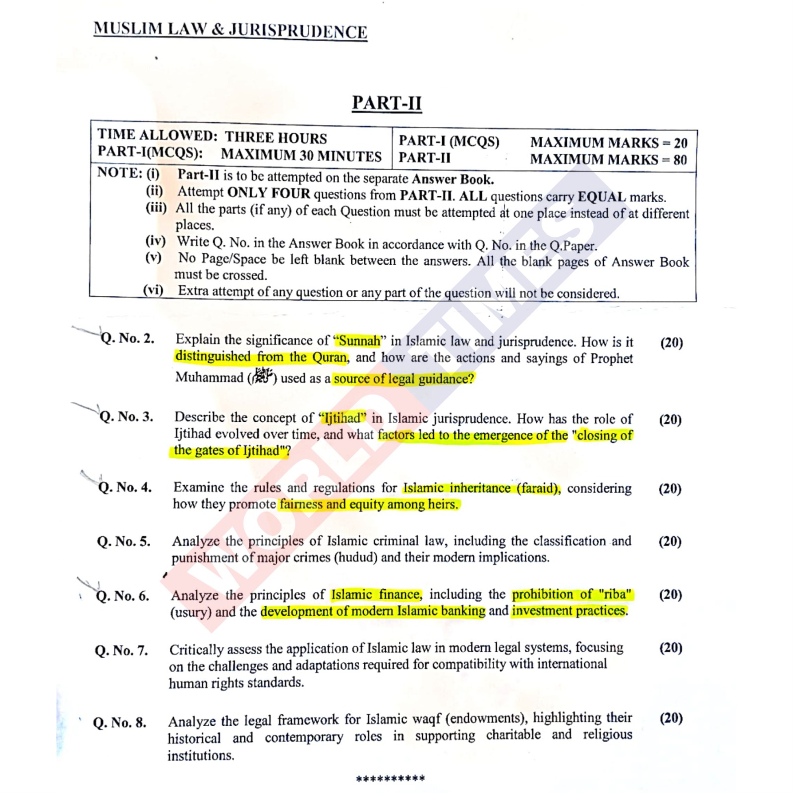 CSS Special Competitive Examination Paper 2023 (Muslim Law ...